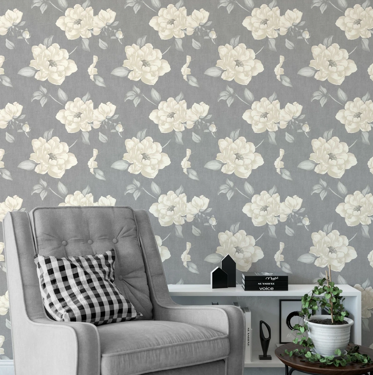 Grey Floral Wallpaper Design