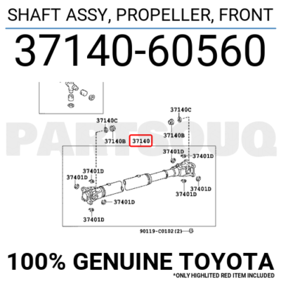 3714060560 Genuine Toyota SHAFT ASSY, PROPELLER, FRONT 37140-60560 | eBay