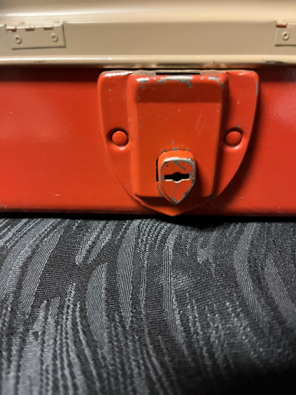 Vintage Metal Red Tool Box Steam Punk! Painted Red Tackle Box Money Box ...