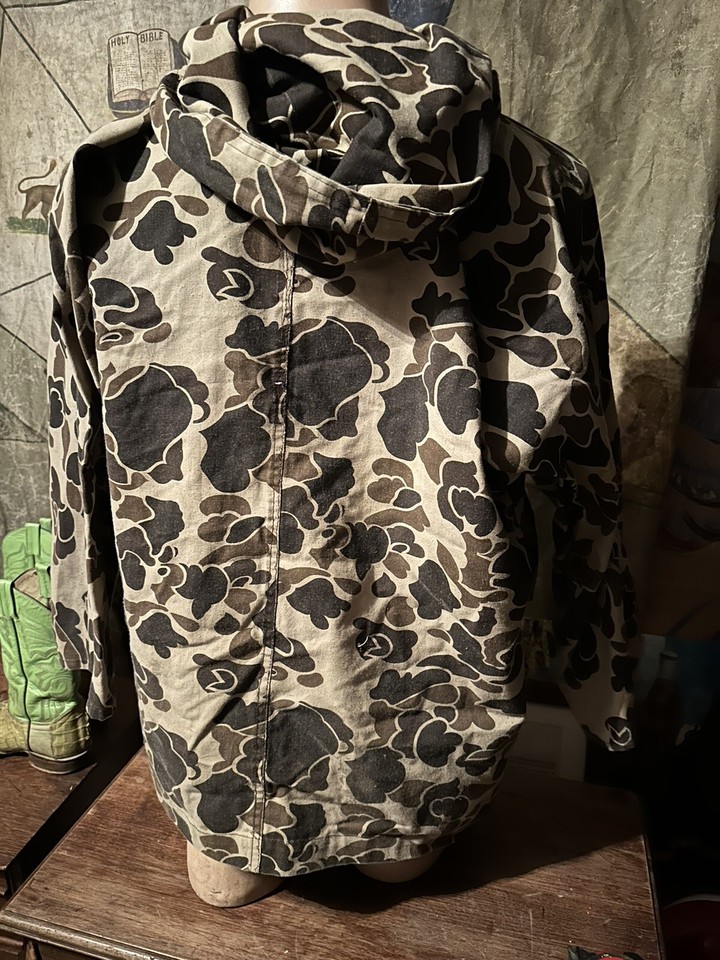 Vintage camo hunting jacket fall spring duck hunting work wear hood ...