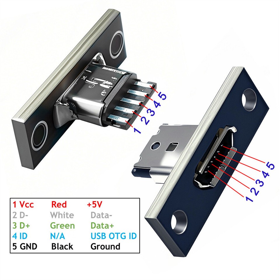 Micro-USB 5Pin Female Type-B Socket DIY OEM Connector Panel Mount Type ...