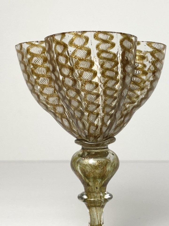Antique Salviati Murano Wine Glass Goblet Zanfirico Aventurine 4 Lobed 19TH CENT | eBay