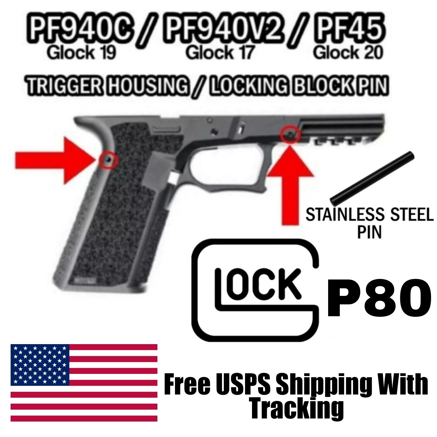P80 Glock Locking Block or Trigger Housing Pin Stainless Steel 940 V2 ...