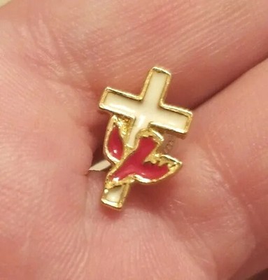 United Methodist Confirmation Pin Dove Cross Lapel Pin Vintage Enamel ...