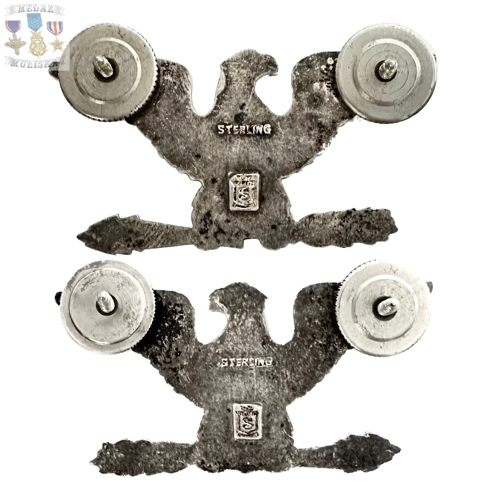PRE WWII US ARMY USMC COLONEL INSIGNIA 🦅 EAGLES STERLING SUGARMAN SCREW ...