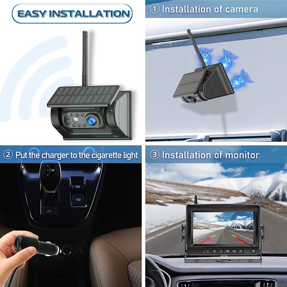 ESSGOO Wireless Solar Magnetic Reversing Camera Caravan & 7" 1080P LCD ...