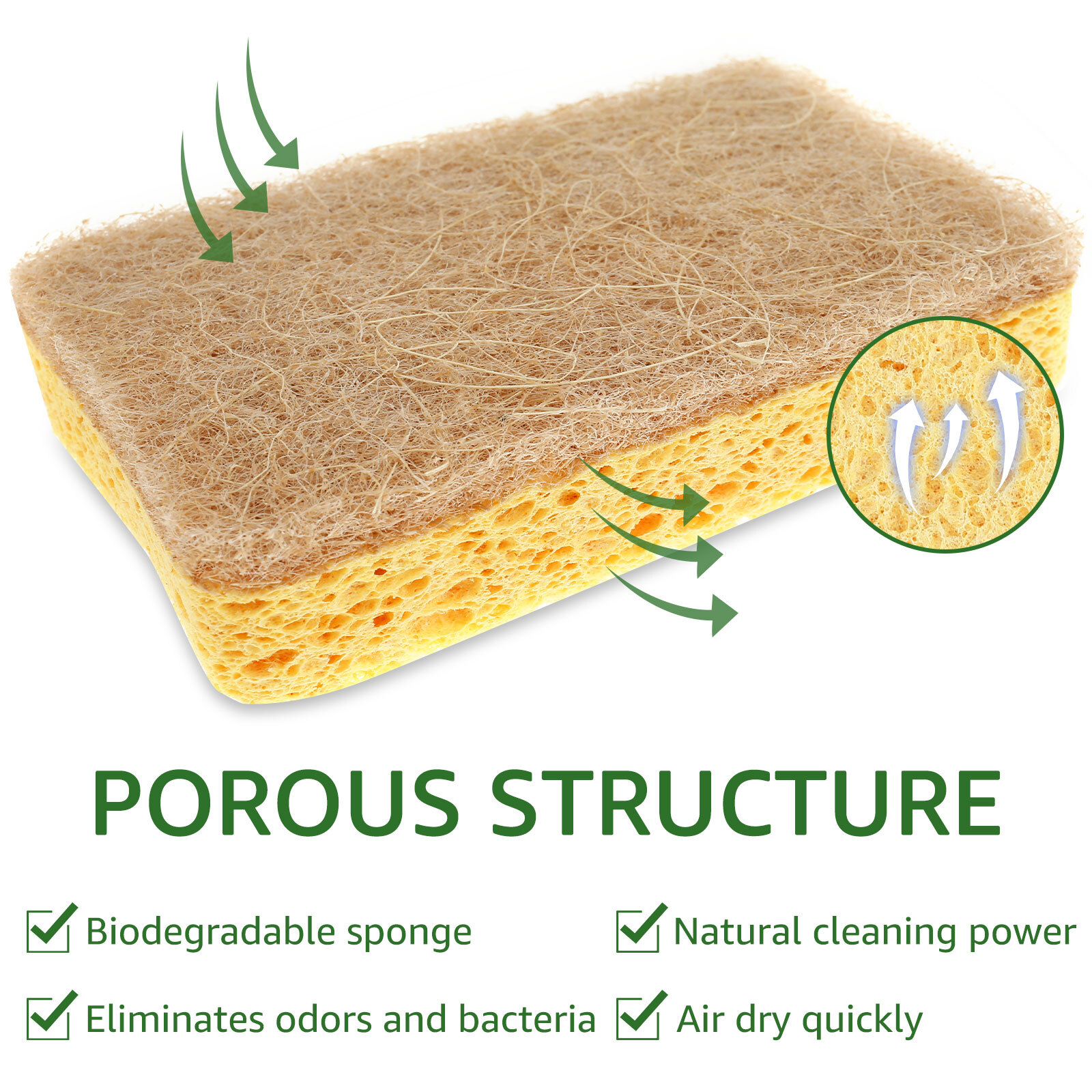 12Pcs Natural Sponges Odor Free Scrub Sponges Non Scratch Scrubber Pads ...