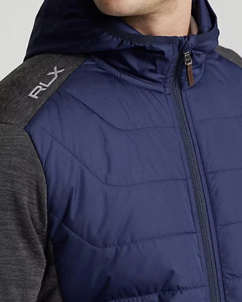 Ralph Lauren RLX Hybrid Hooded Jacket Mens Medium Navy Gray Wool Blend ...