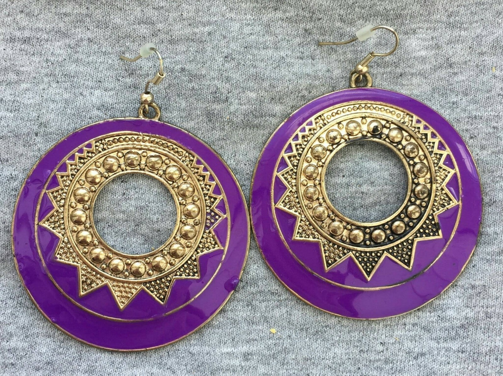 VTG 70s Stunning Statement Purple hoop Bollywood Earr… - Gem