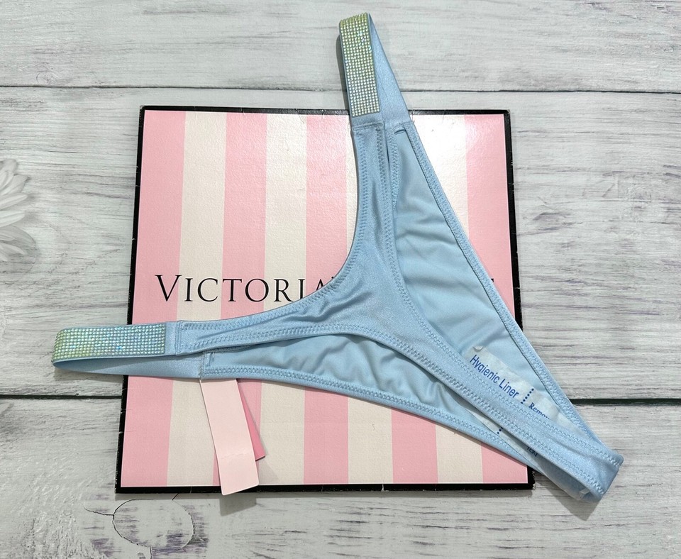 Victoria's Secret Shine Strap SWIM RHINESTONE THONG BIKINI BOTTOM | eBay