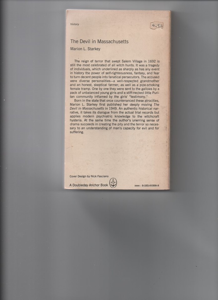 The Devil in Massachusetts by Marion L Starkey - 1st Anchor PB ed (1969 ...