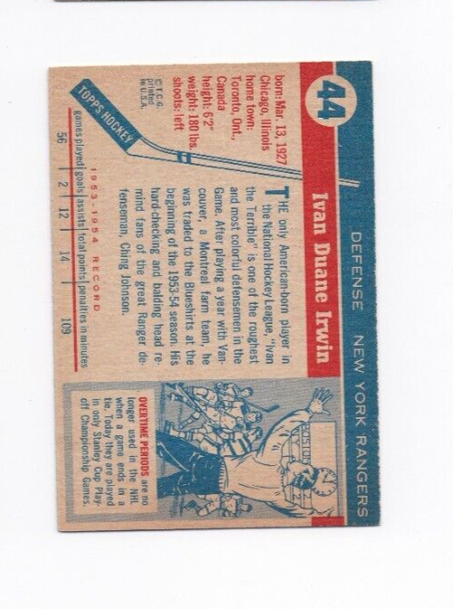 1954-55 Topps Ivan Irwin #44 (NO CREASE) | eBay