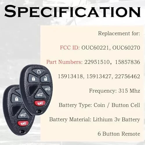 Keyless Entry Remote Start Control Key Fob Replacement Fits for Chevy ...