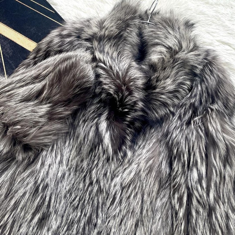 Silver Fox FOX fur coat, real fur, size L, thick fur, silver gray fox ...