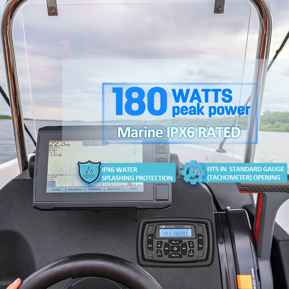 Marine Radio Boat Audio Package w/ Waterproof Stereo Speaker and FM AM ...