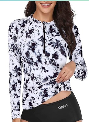 Daci Women Long Sleeve Rash Guard Long Sleeve Swimsuit Top Zipper ...