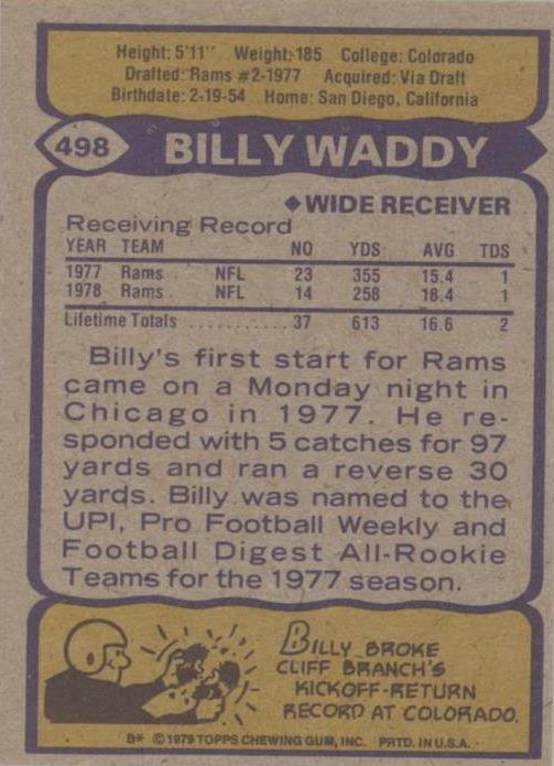 1979 Topps Billy Waddy #498 for sale | eBay