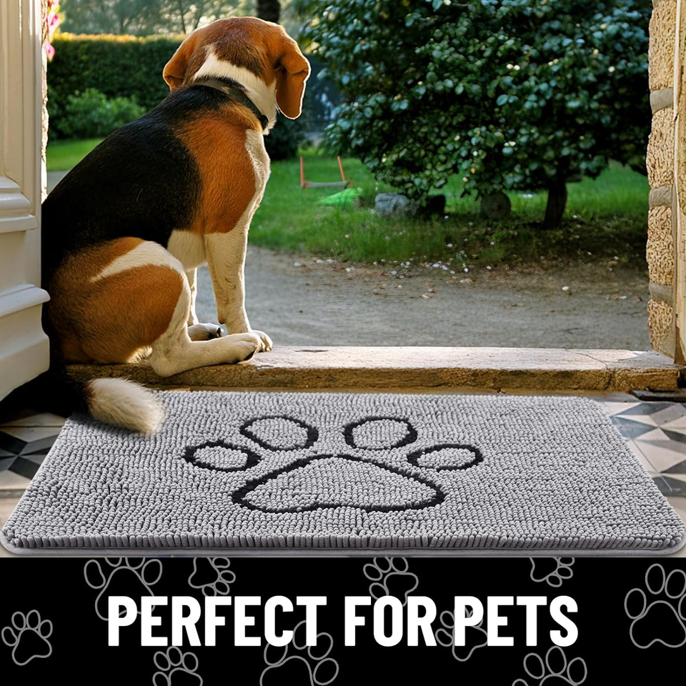 Dog Door Mat for Muddy Paws, Absorbent Dirt Trapper Non-Slip Washable ...