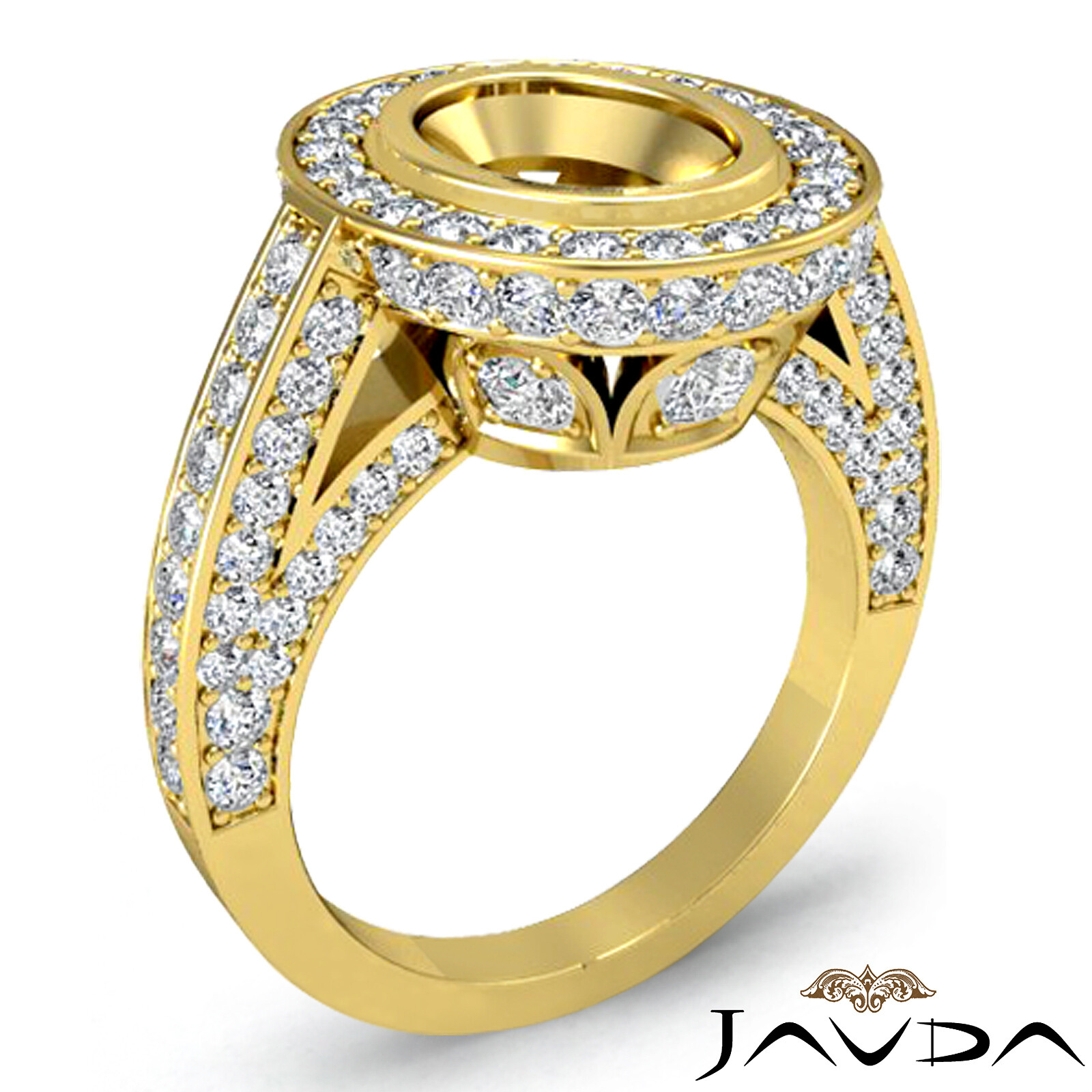 Halo Setting Diamond Engagement Round Bezel Semi Mount Huge Ring ...