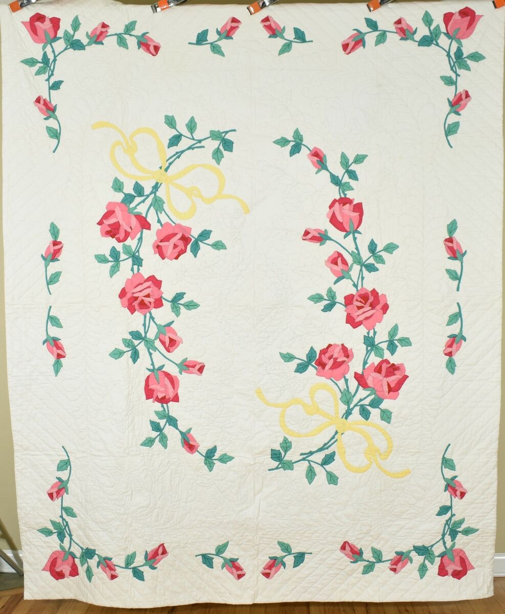 Vintage Rose Applique Quilt Patterns Antique Quilt, Midcentury Rose