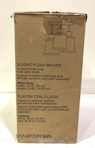 Hampton Bay Rigby 3-Light Brushed Nickel Indoor Flush Mount With Clear ...