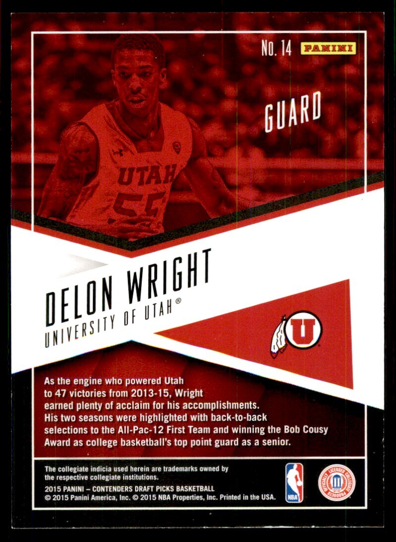 2015-16 Panini Contenders Draft Picks Delon Wright E Basketball Cards ...
