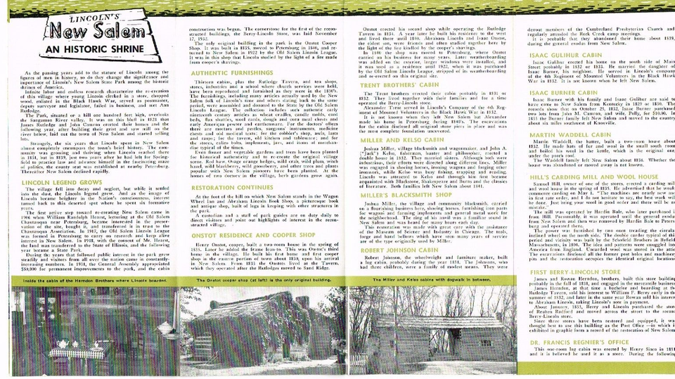 1960's Vintage Brochure Illinois Lincoln's New Salem Park Abraham ...