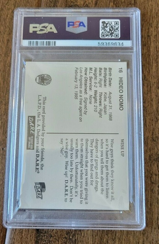 1995 LAPD HIDEO NOMO ROOKIE CARD LOS ANGELES DODGERS TIGERS JAPAN PSA 9 ...