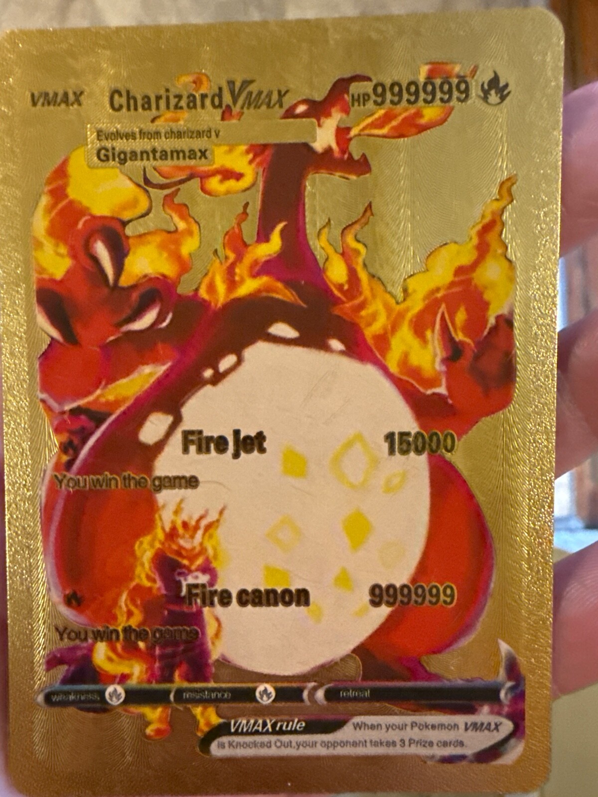 pokemon card. Charizard VMax hp999999 fire jet 15000 Fire cannon 999999 ...
