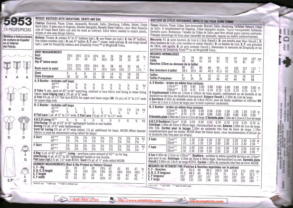 5953 Simplicity Vintage SEWING Pattern Misses Bustiers Skirt Bag ...