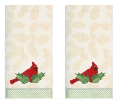 St Nicholas Square Embroidered Red Cardinal Bird Luxury Bath Hand ...
