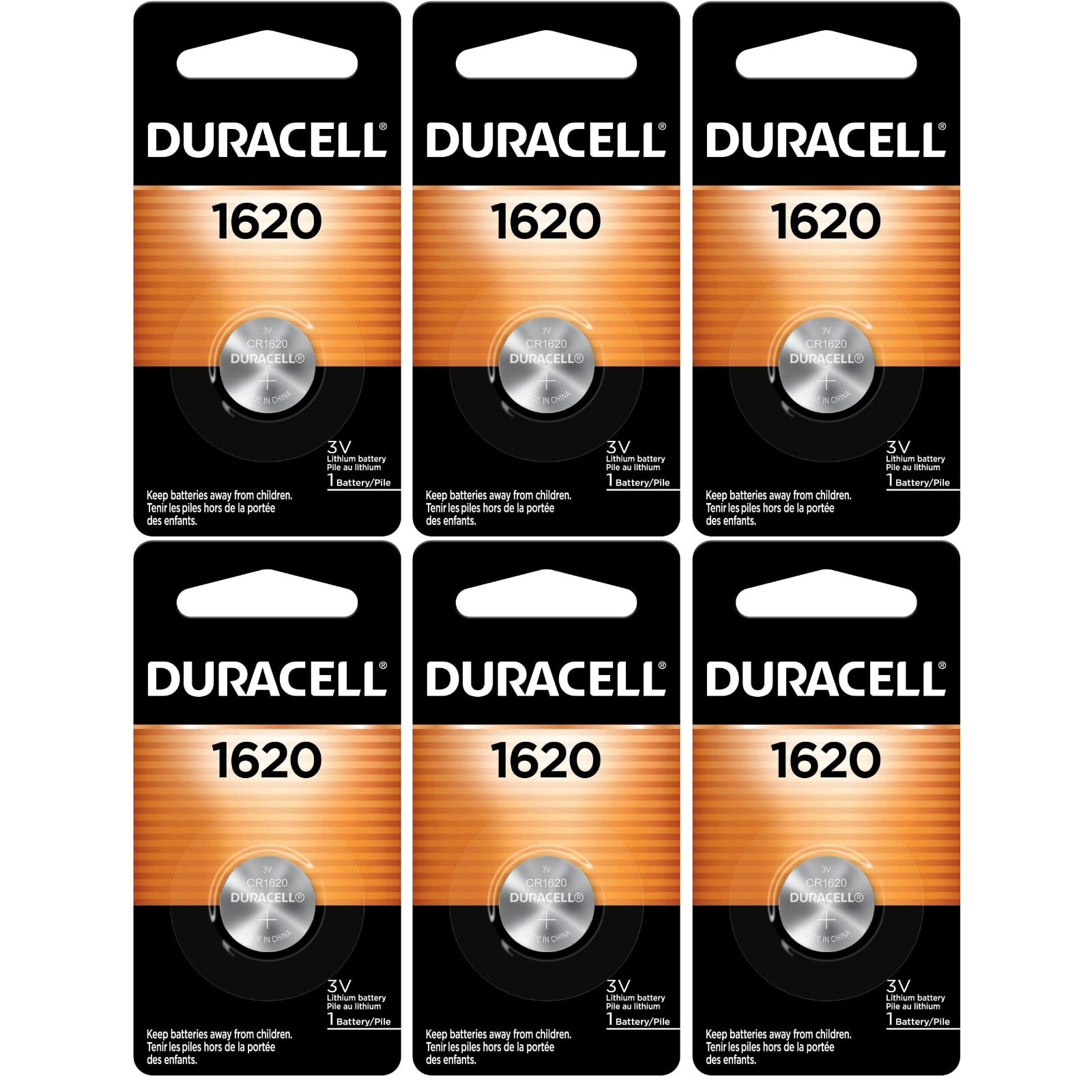 6 1620 Duracell Coin Cell Batteries - Lithium 3V - ( CR1620, ECR1620 ...
