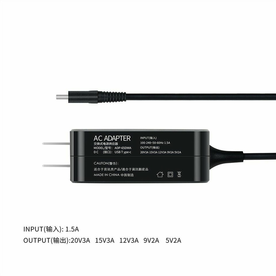 65W Type-C AC Adapter For Lenovo ThinkPad E485 T490 T490s T590 Power ...