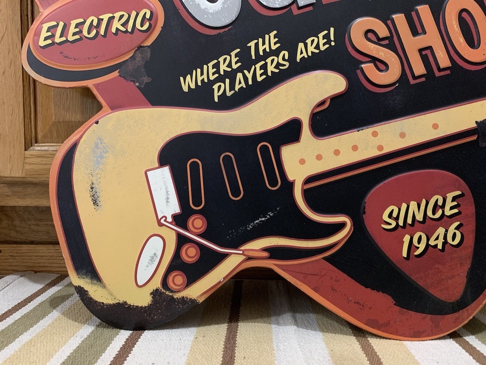 Fender Guitar Shop Sign Electric Metal Vintage Style Pick Guard String ...