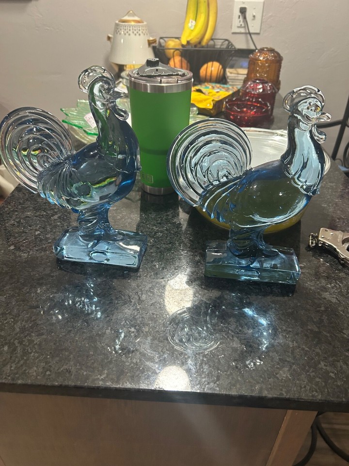 TWO PADEN CITY BLUE BARNYARD ROOSTERS | eBay