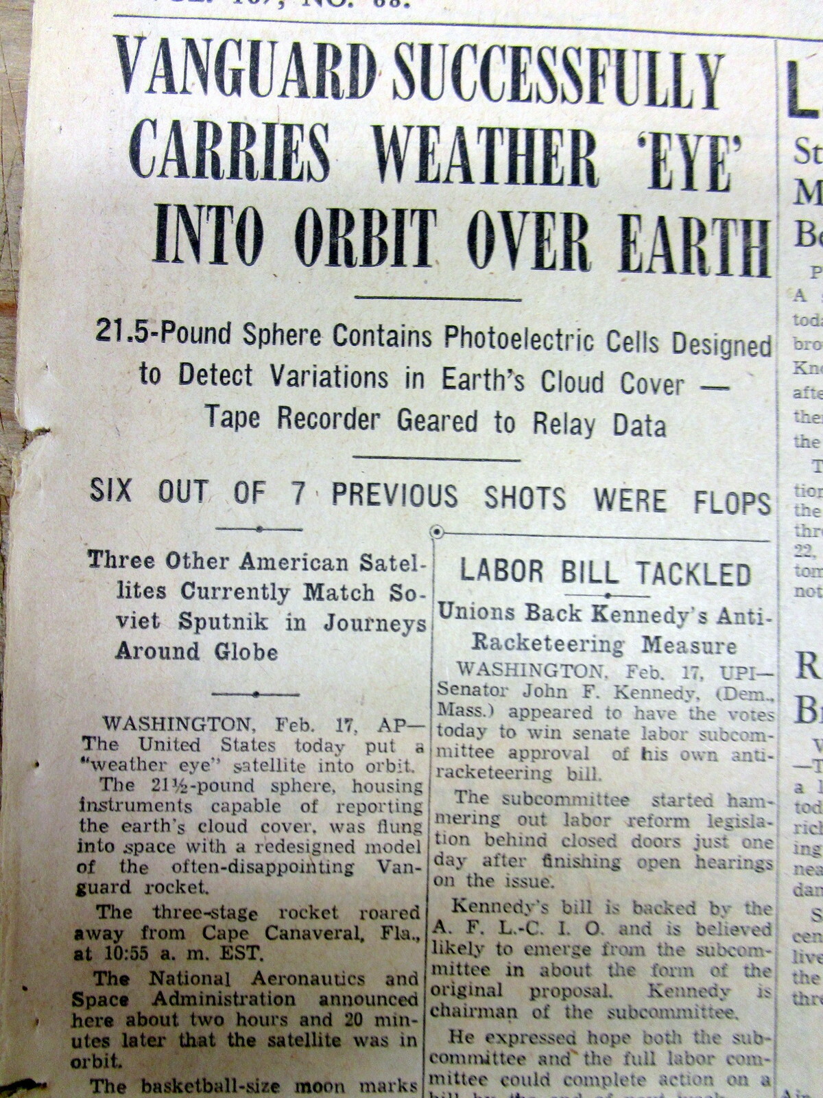 1959 newspaper - 1st US WEATHER SATELLITE LAUNCHED into orbit by VANGUARD ROCKET | eBay