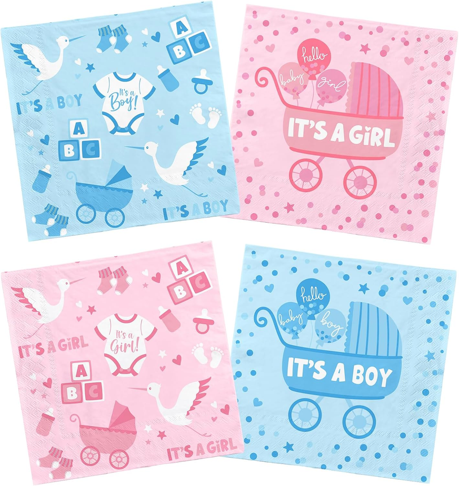 Gender Reveal Party Pack - 48Pcs Including Gender Reveal Paper Napkins ...