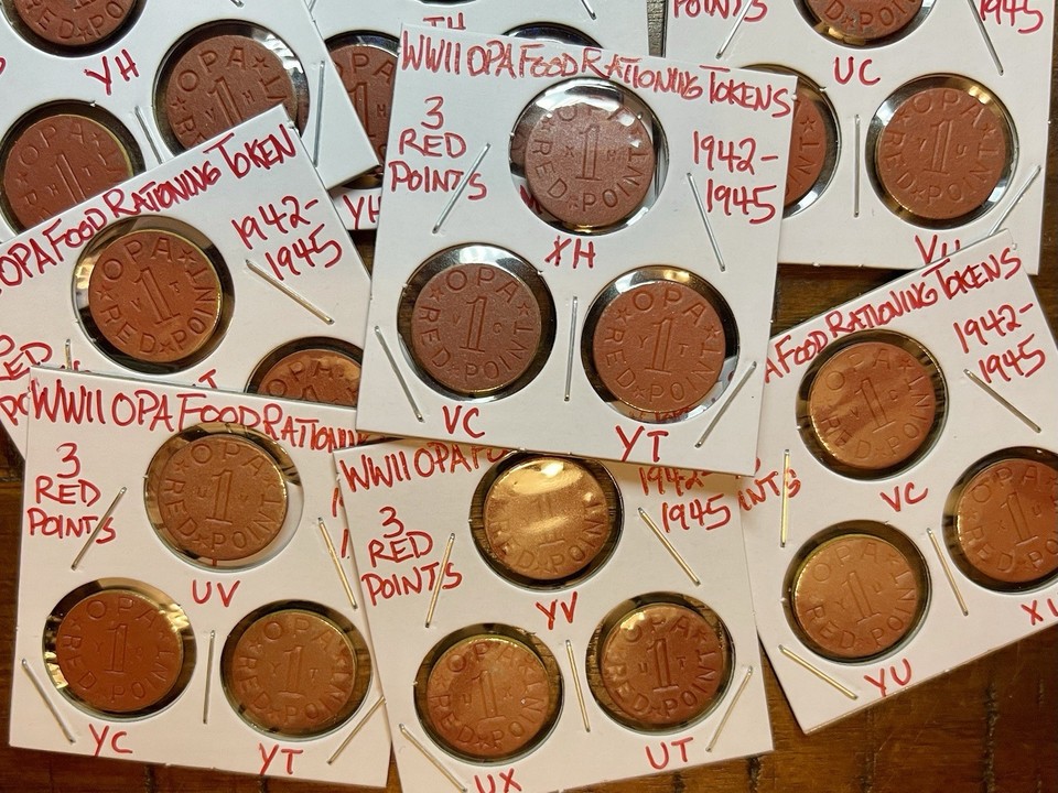 🇺🇸 One Lot of 3 WWII World War 2 OPA Red Point Food Rationing Tokens ...