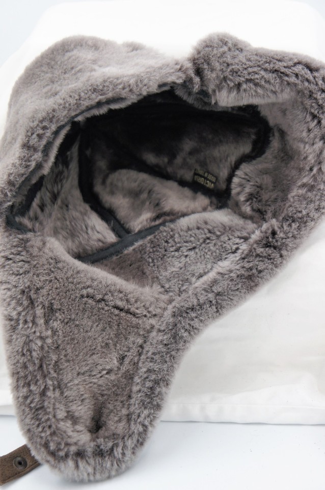 TOBACCO /GRAY 100% Sheepskin Shearling Leather Hat Trapper Ushanka ...
