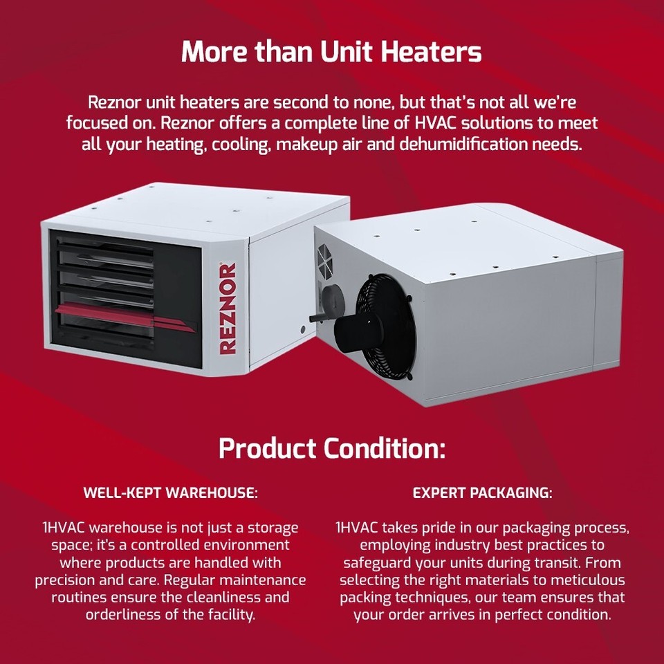 Reznor UDXC 45,000 BTU NG/LP Gas Heater Garage & Shop Unit, Low Static ...