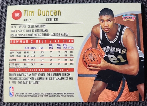 1997-98 Bowman's Best #106 Tim Duncan Rookie Card Team: San Antonio ...
