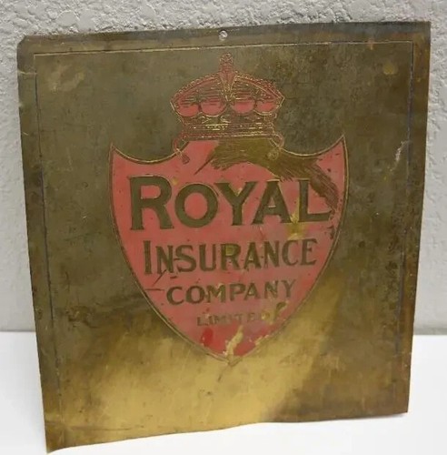 Vintage Royal Insurance Company Tin Metal Gold Shield Plaque Sign | eBay