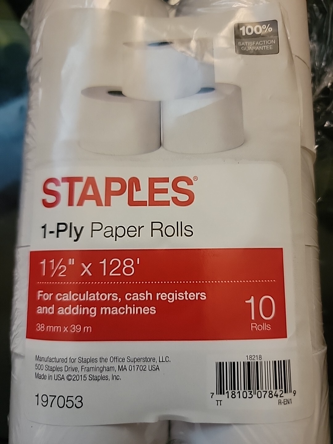 Staples Adding Machine Register and Calculator Roll 1-1/2" x 128' 1 Ply ...