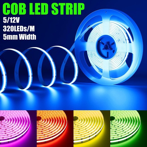 COB LED Strip Light Monochrome 5mm 5V 12V DIY Lighting Flexible Tape ...
