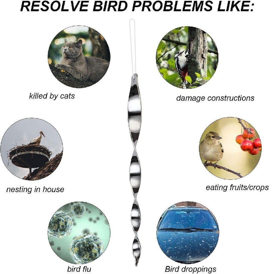 12/24pc Bird Repellent Reflective Scare Rods Spiral Deterrent Control ...