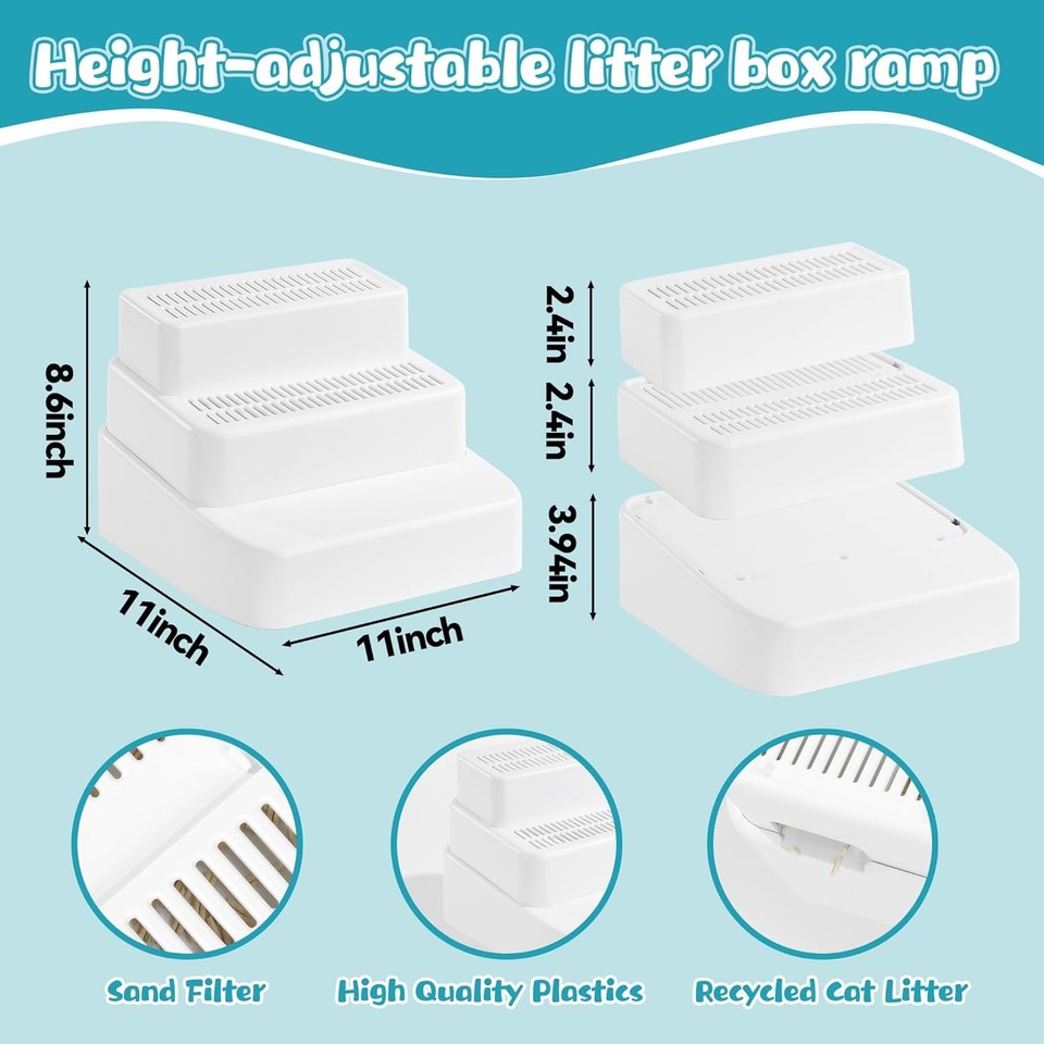 Adjustable 3 Steps Litter Box Ramp with Filter Function, Detachable ...