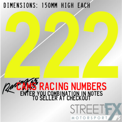 Custom CAMS Racing Numbers Window Yellow Sticker Kit 150mm Default 222 ...