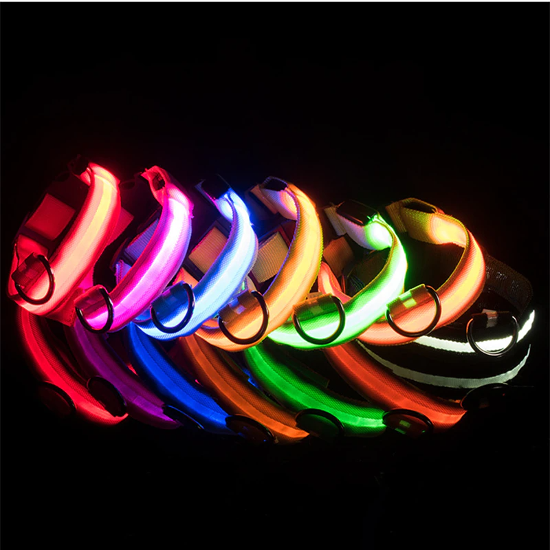 LED Adjustable Dog Collar Blinking Flashing Light Up Glow Pets Safety ...
