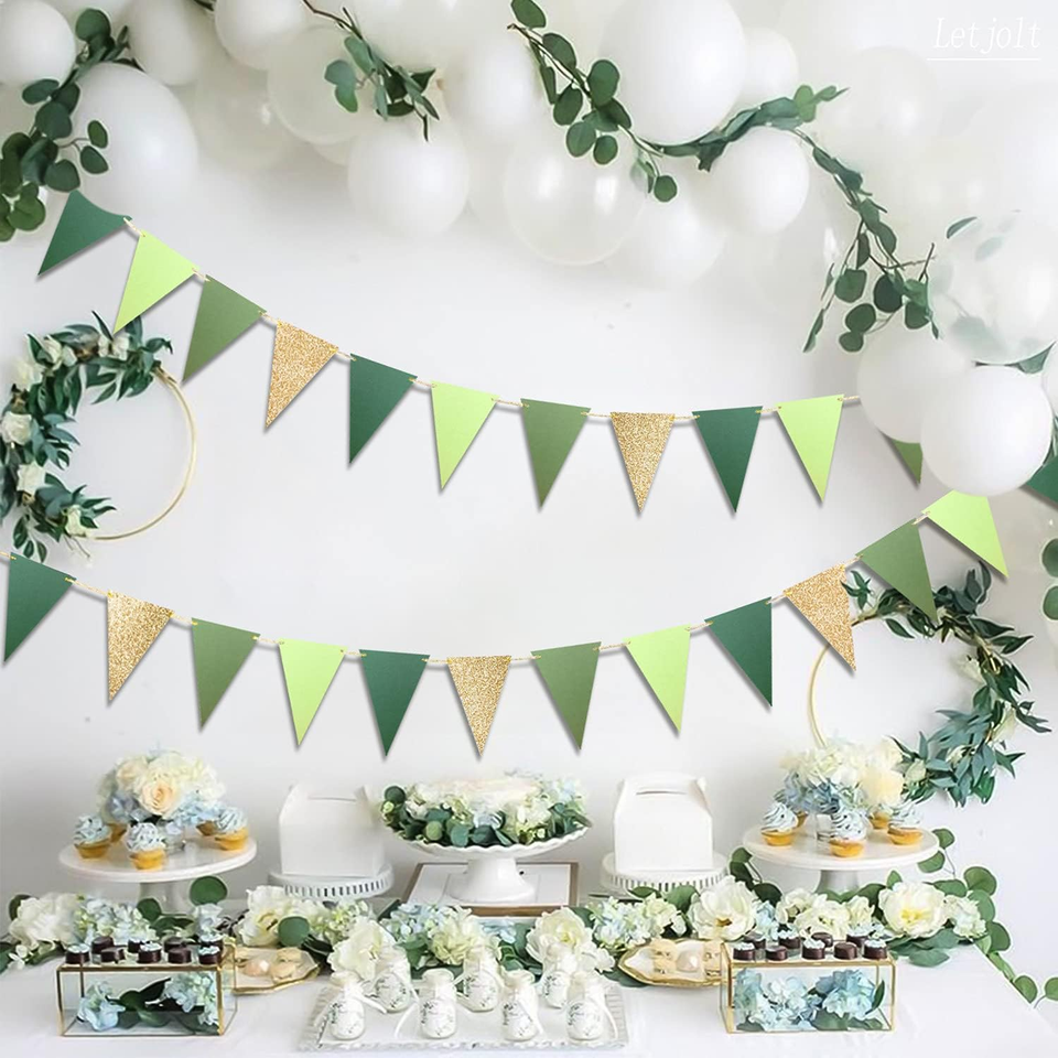 10 Ft Golden Green Triangle Banner Greenery Party Decor for New Year ...