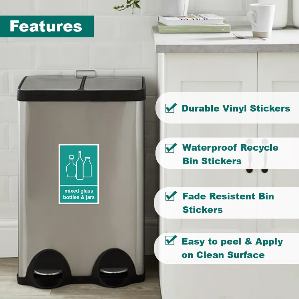 Recycling Bin General Waste Plastics Mixed recycling Stickers ...